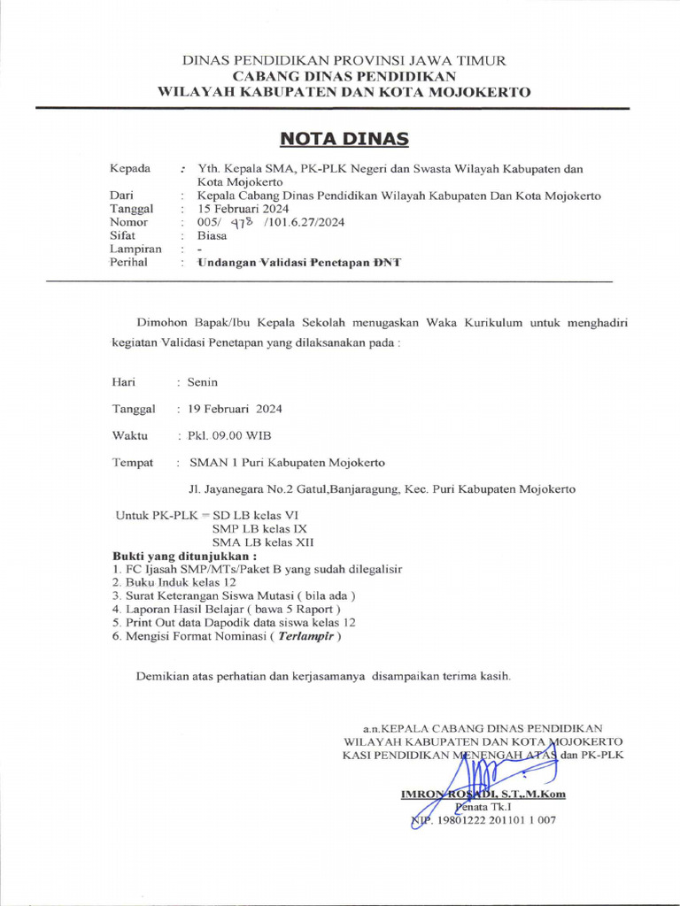 Nodin Validasi Penetapan DNT | PDF