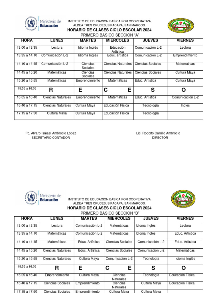 Horarios de Clases Oficial IEBC 2024 | PDF | Science