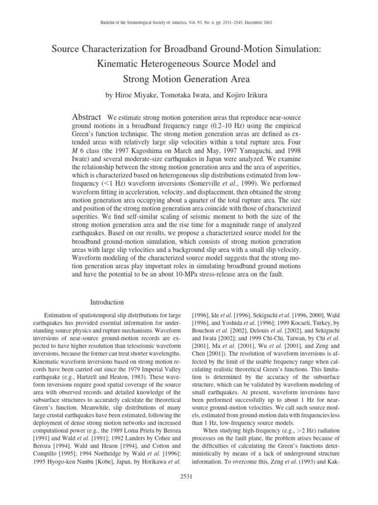 Miyake, 2003 | PDF | Earthquakes | Spectral Density