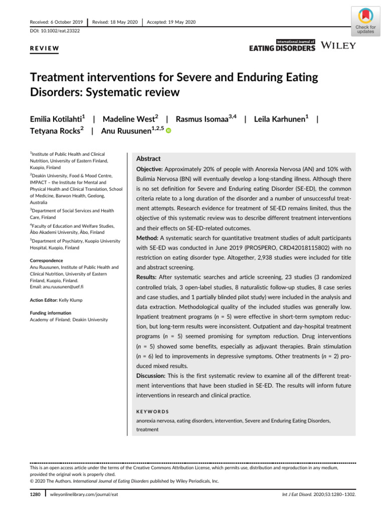 3 - Treatmeant Interventions For Severe and Enduring Eating Disorders Systematic Review | PDF ...