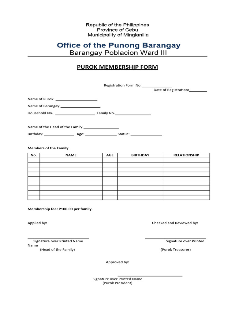 Purok Membership Form | PDF