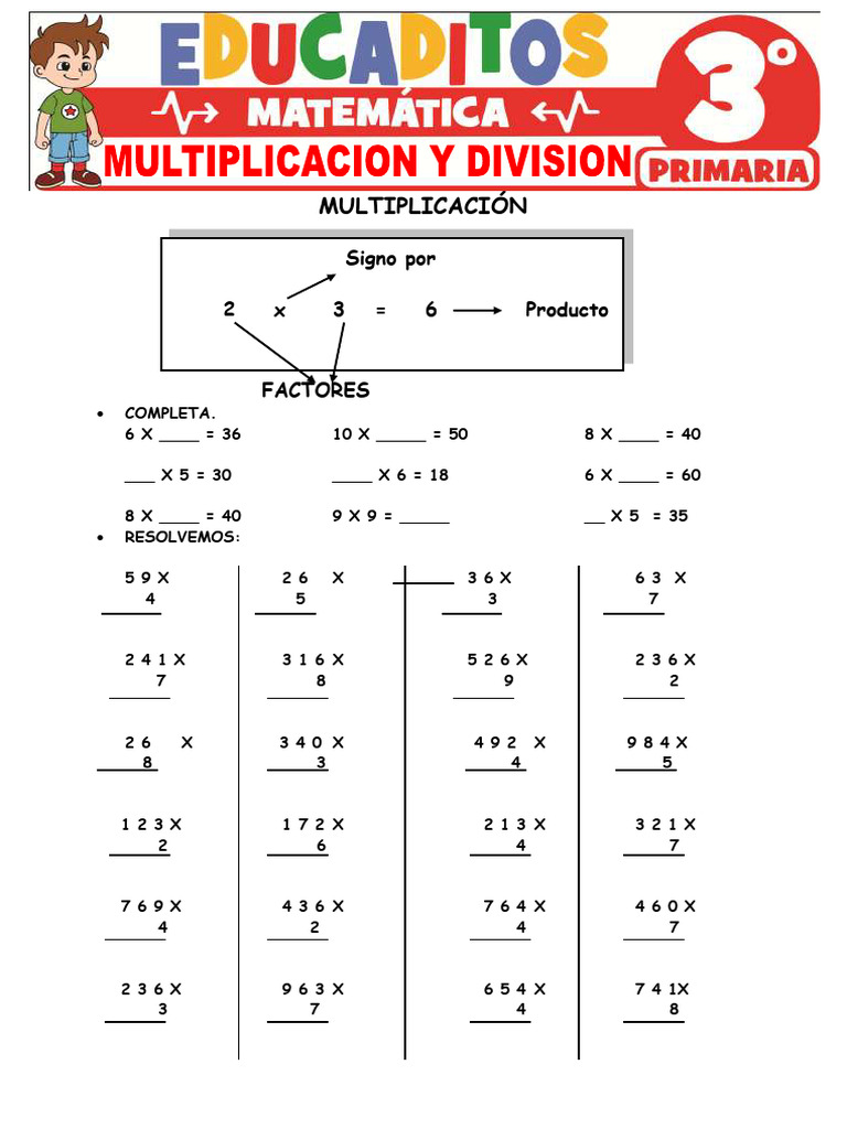 Multiplicacion y Division para Tercer Grado de Primaria | PDF