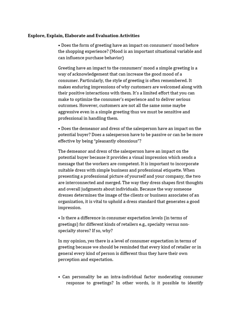 Explore, Explain, Elaborate and Evaluation | PDF | Behavior | Sales