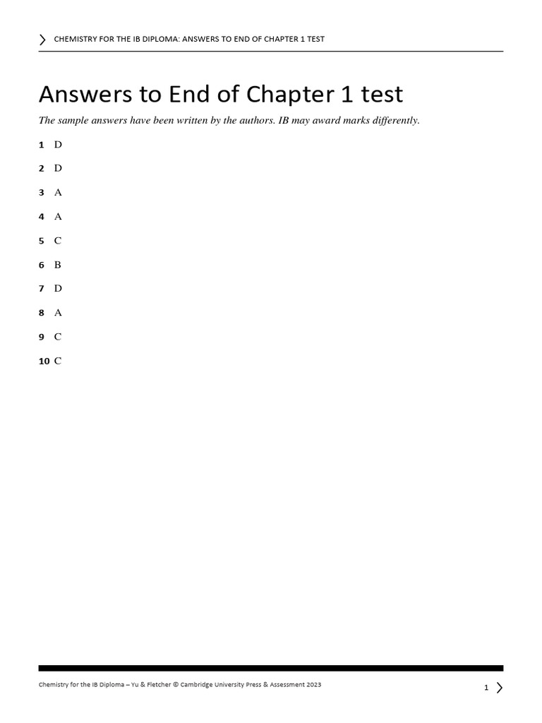 IB Chemistry Workbook Answers | PDF | Schools | Educational Stages