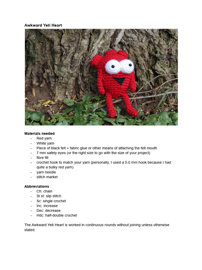 Awkward Yeti Heart Crochet Pattern - Aradion | PDF | Crochet | Yarn