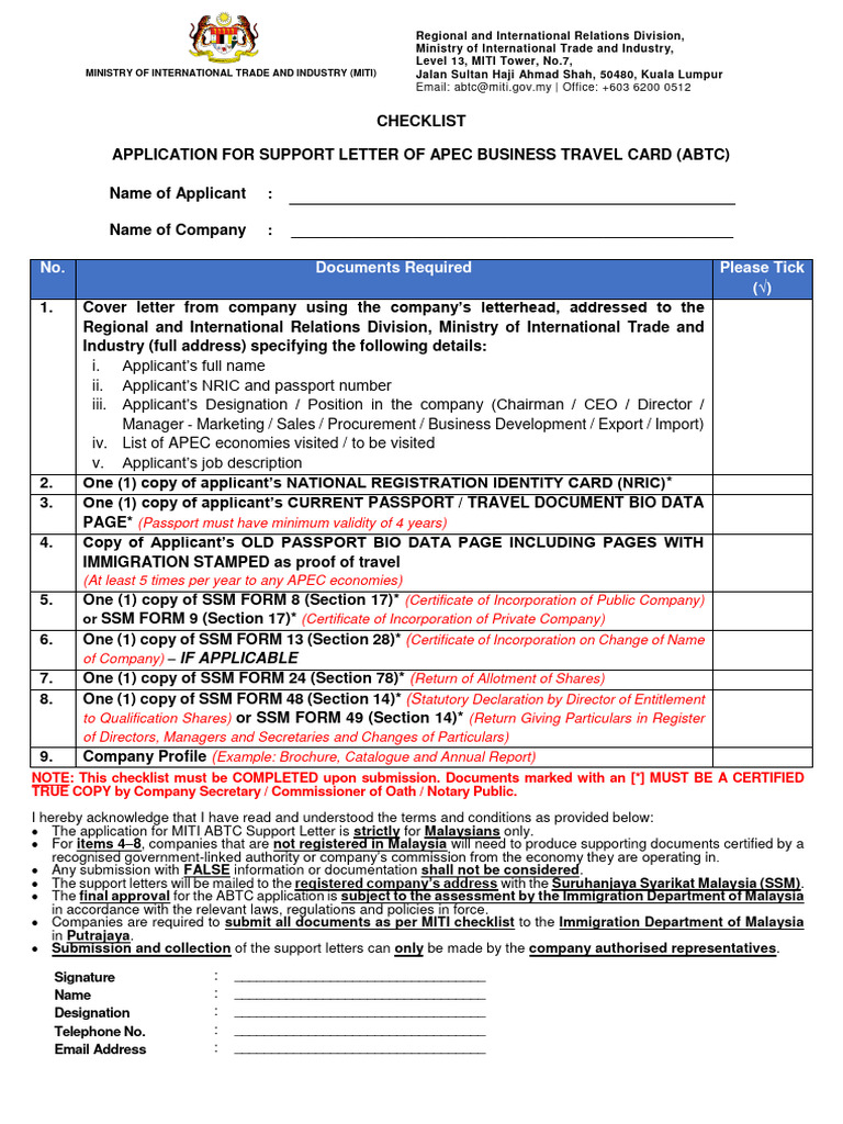 ABTC Checklist Oct 2022 | PDF | Government And Personhood
