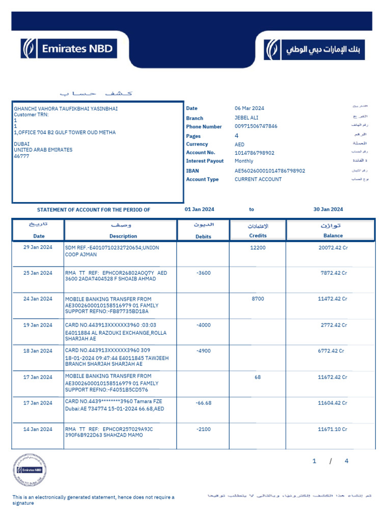 E-STATEMENT Transactions Jan 2024 | PDF | Debits And Credits ...