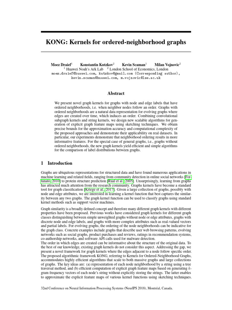 NeurIPS 2018 Kong Kernels For Ordered Neighborhood Graphs Paper | PDF | Applied Mathematics ...