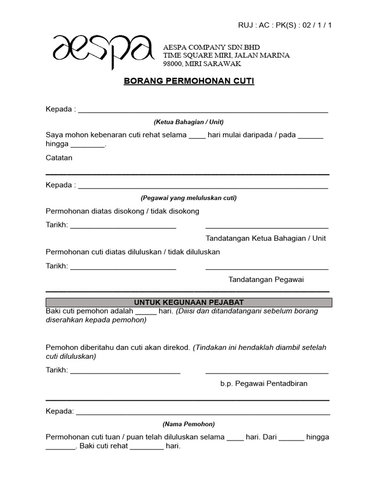 Borang Permohonan Cuti | PDF