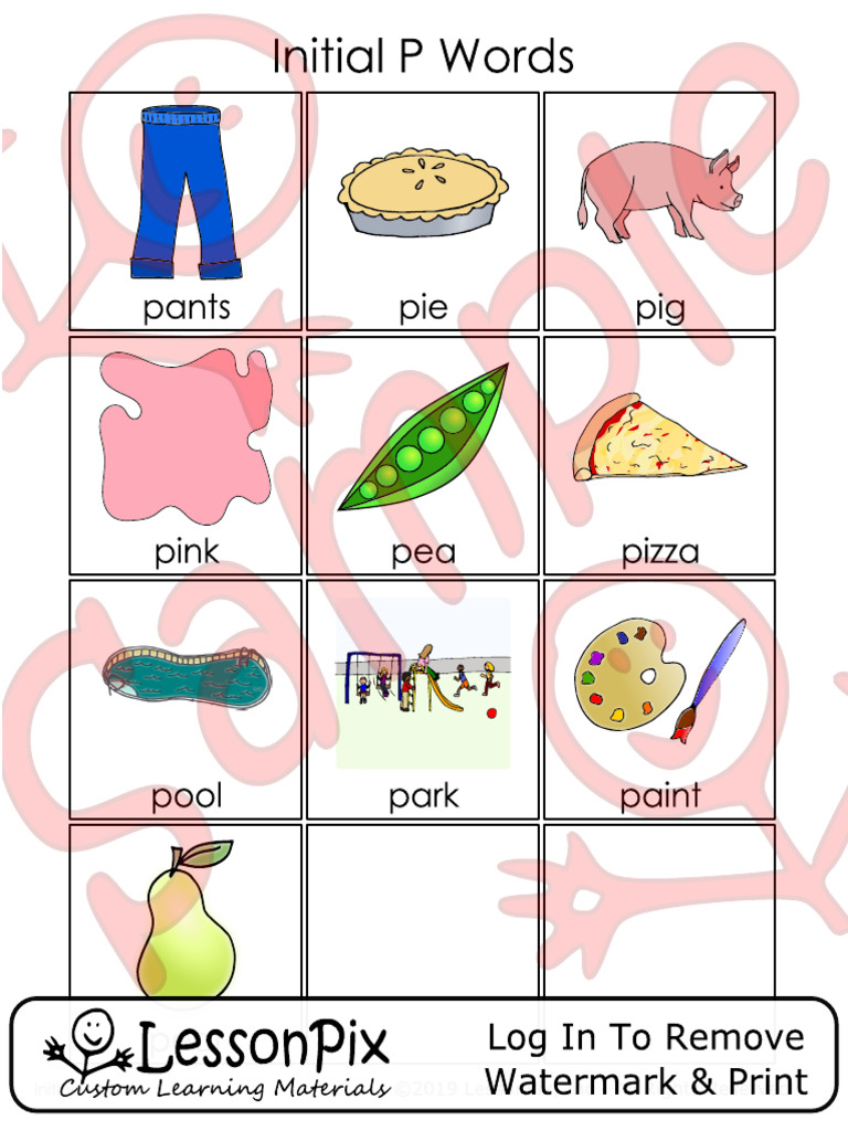 Initial+P+Words Material 6765031 | PDF