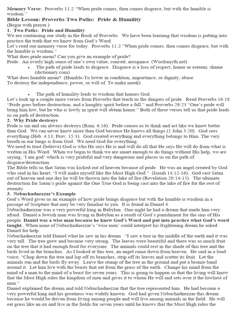 Sunday School PRIDE | PDF | Humility | Daniel (Biblical Figure)