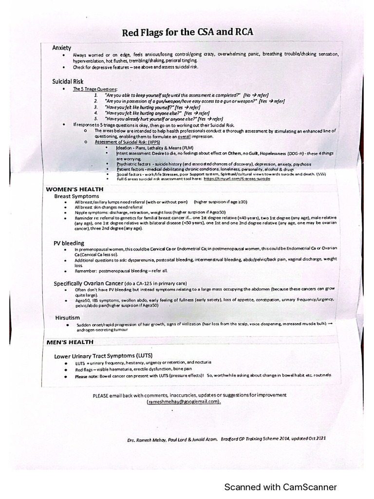 Systems Review: red flags for body systems | PDF