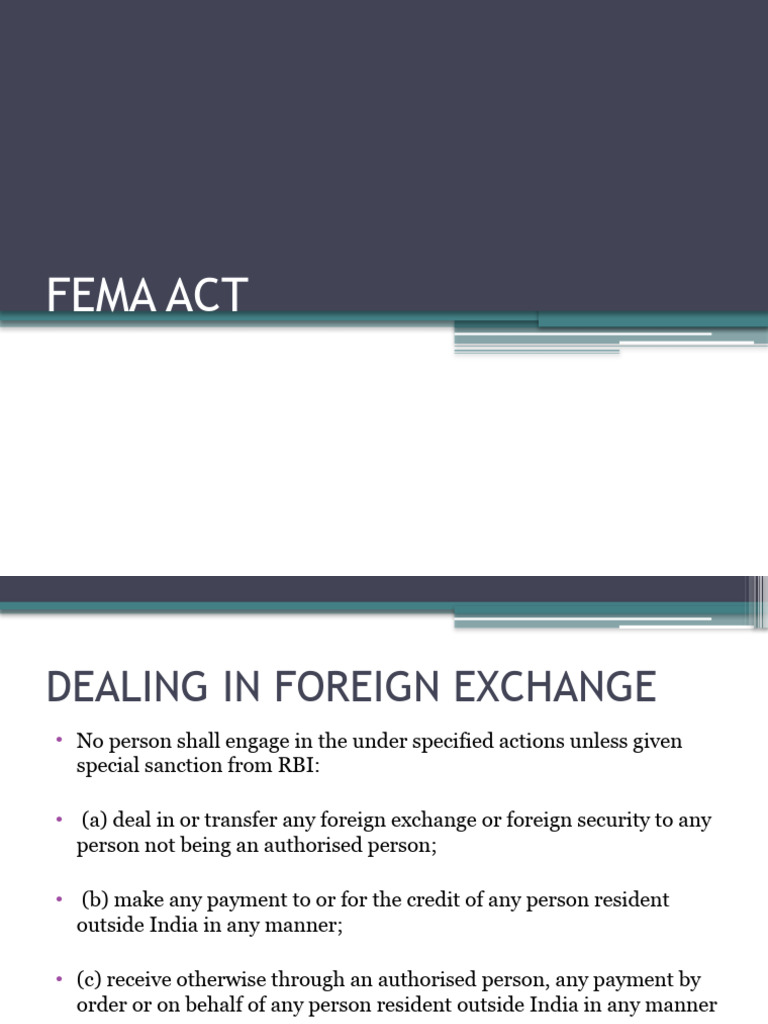 Fema Act | PDF | Reserve Bank Of India | Capital Account