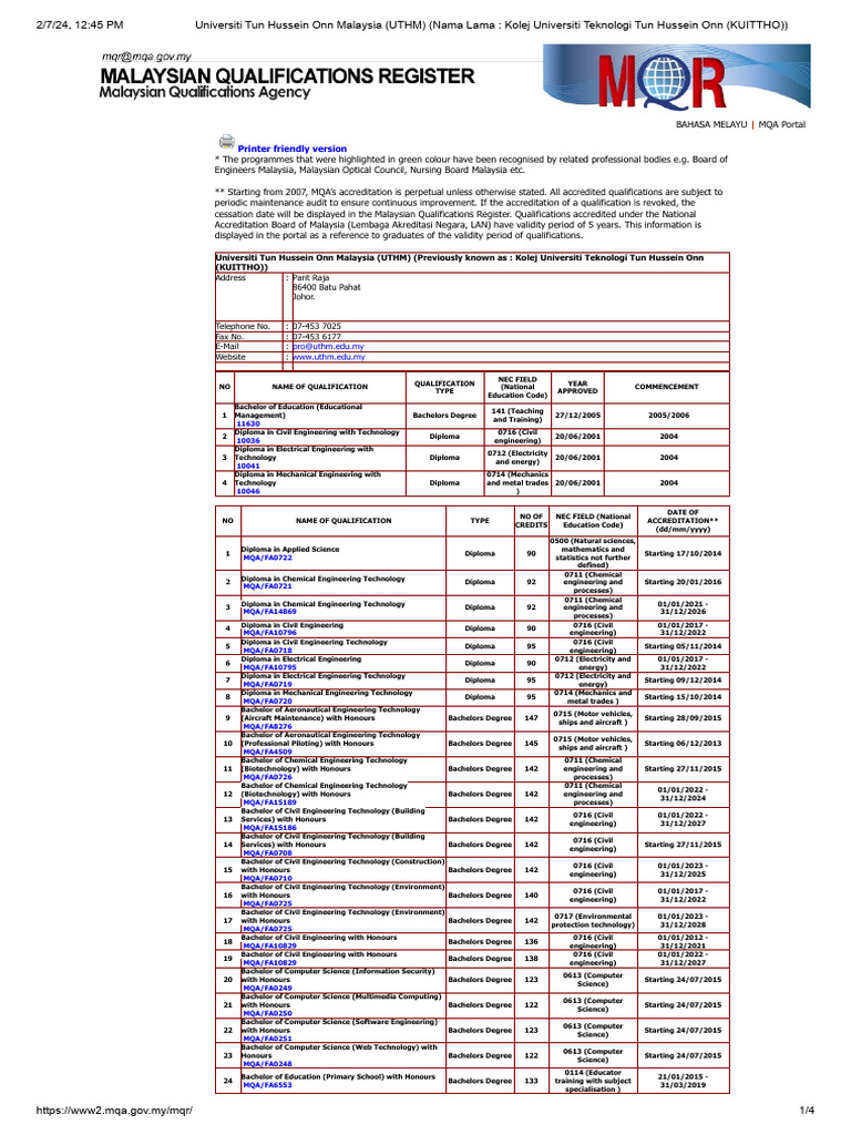 UTHM Engineering and Computer Science Degrees | PDF | Engineering ...