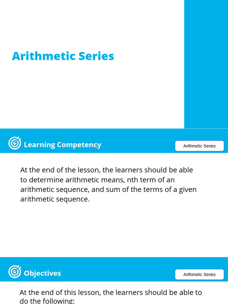 Lecture 4 - Arithmetic Series | PDF | Summation | Arithmetic