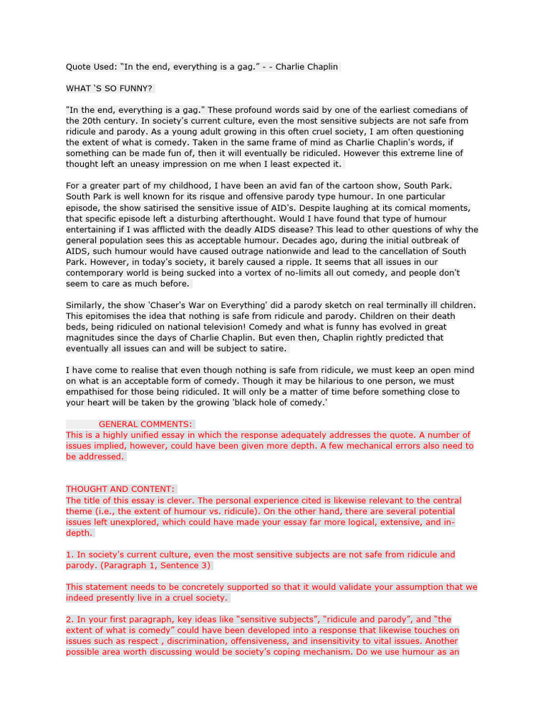 GAMSAT S2: Sample Essay 2 | PDF | Comedy | Humour