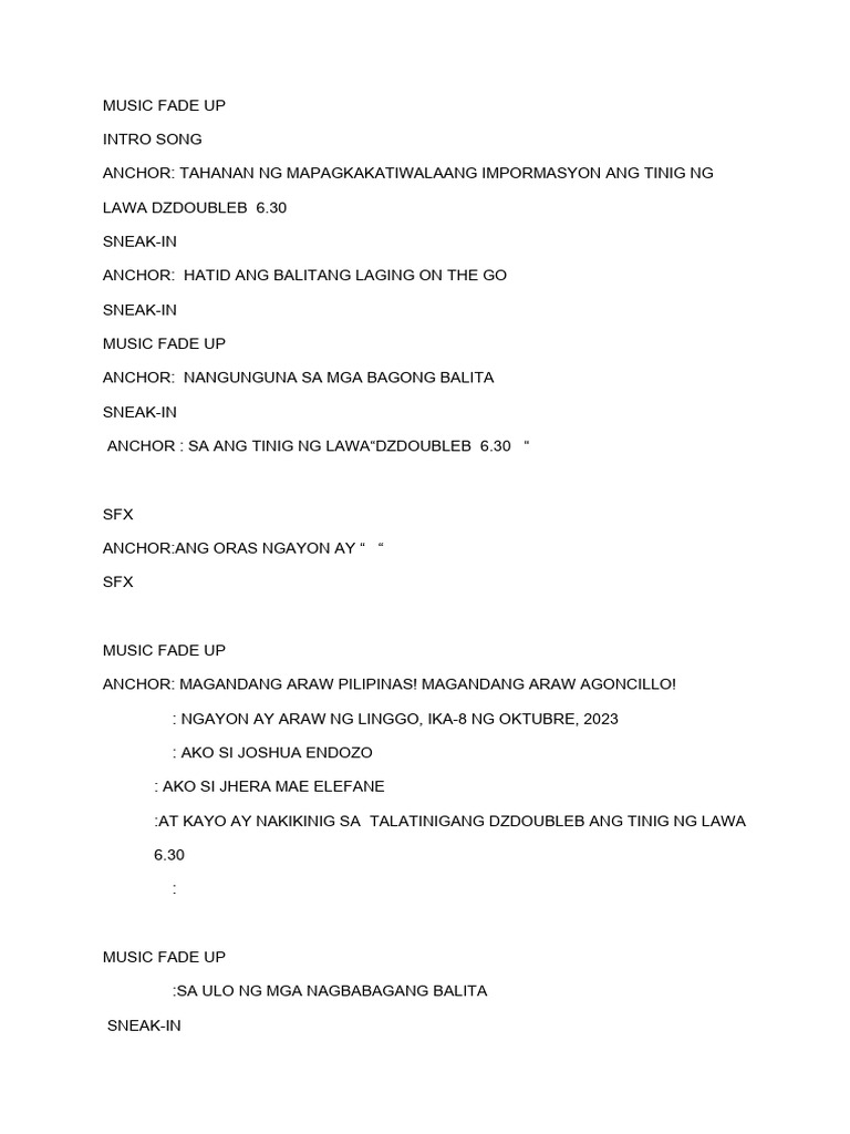 Broadcasting Script Final | PDF