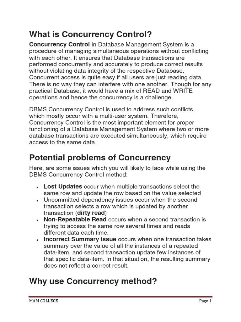 concurrency control tecniques unit-4 | PDF