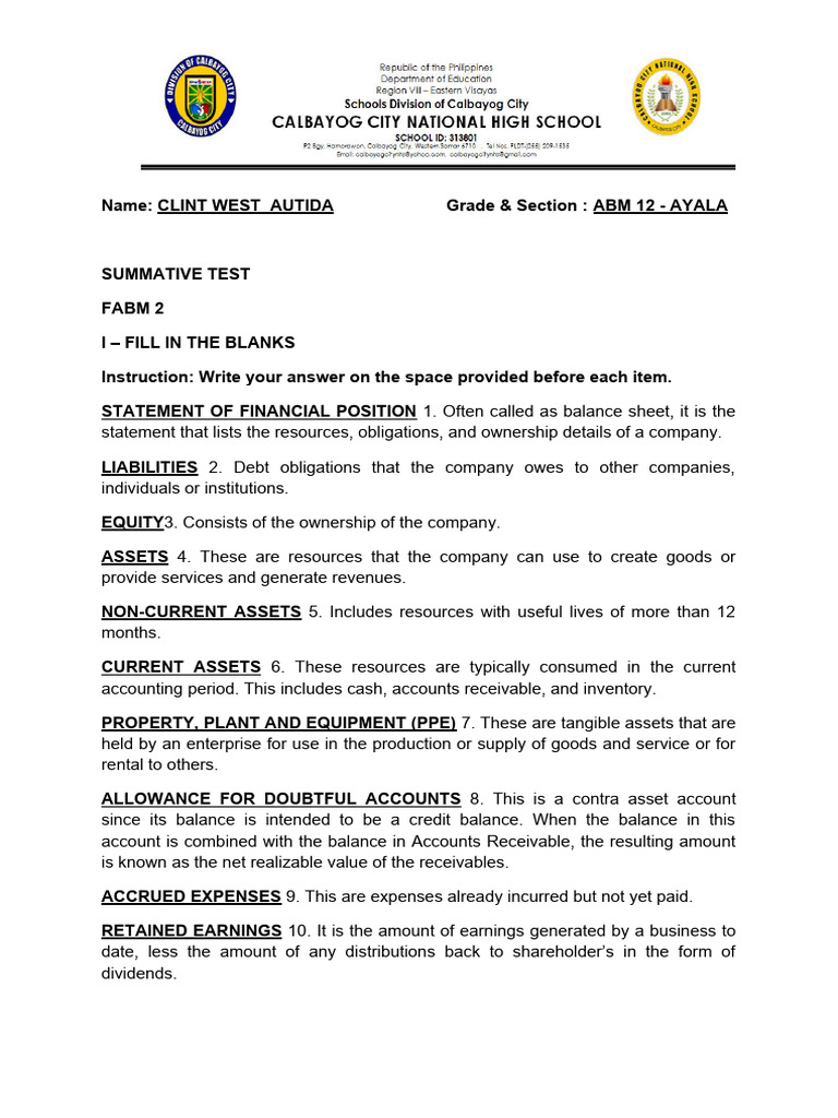 Week 1 To 3 Summative Fabm 2 | Download Free PDF | Expense | Balance Sheet
