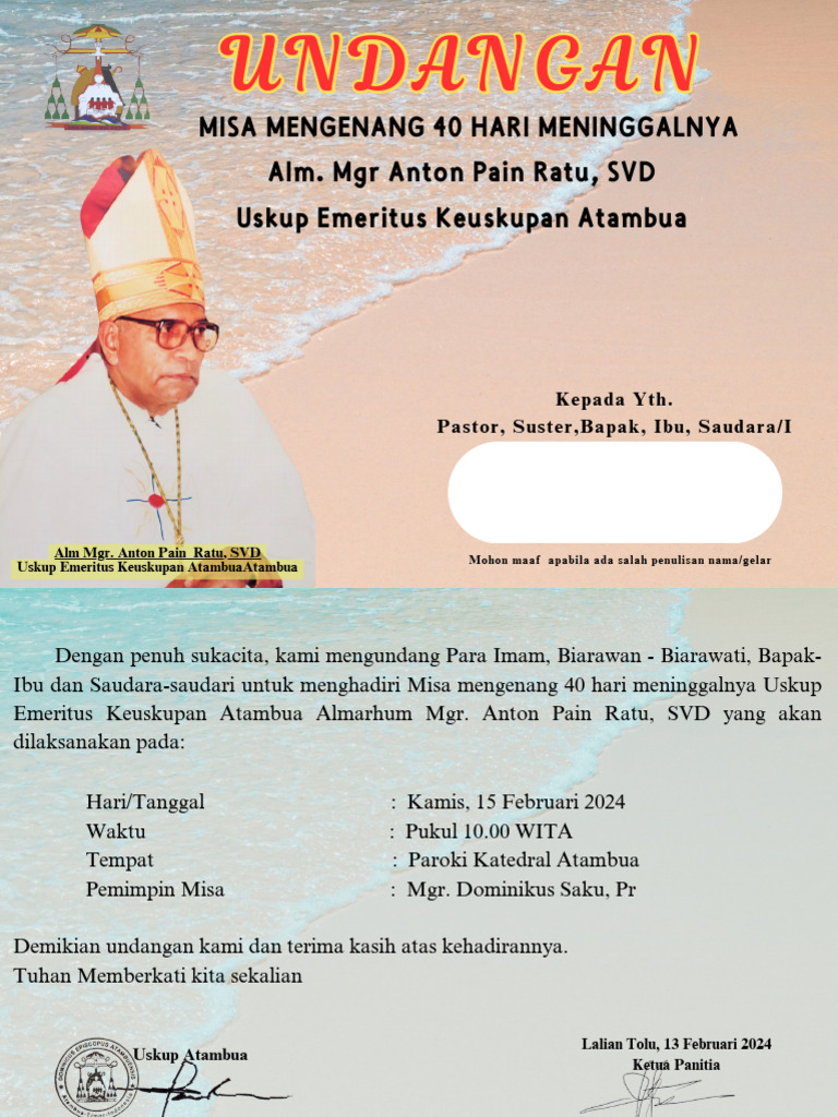 Undangan Misa Mengenang Almarhum Uskup | PDF