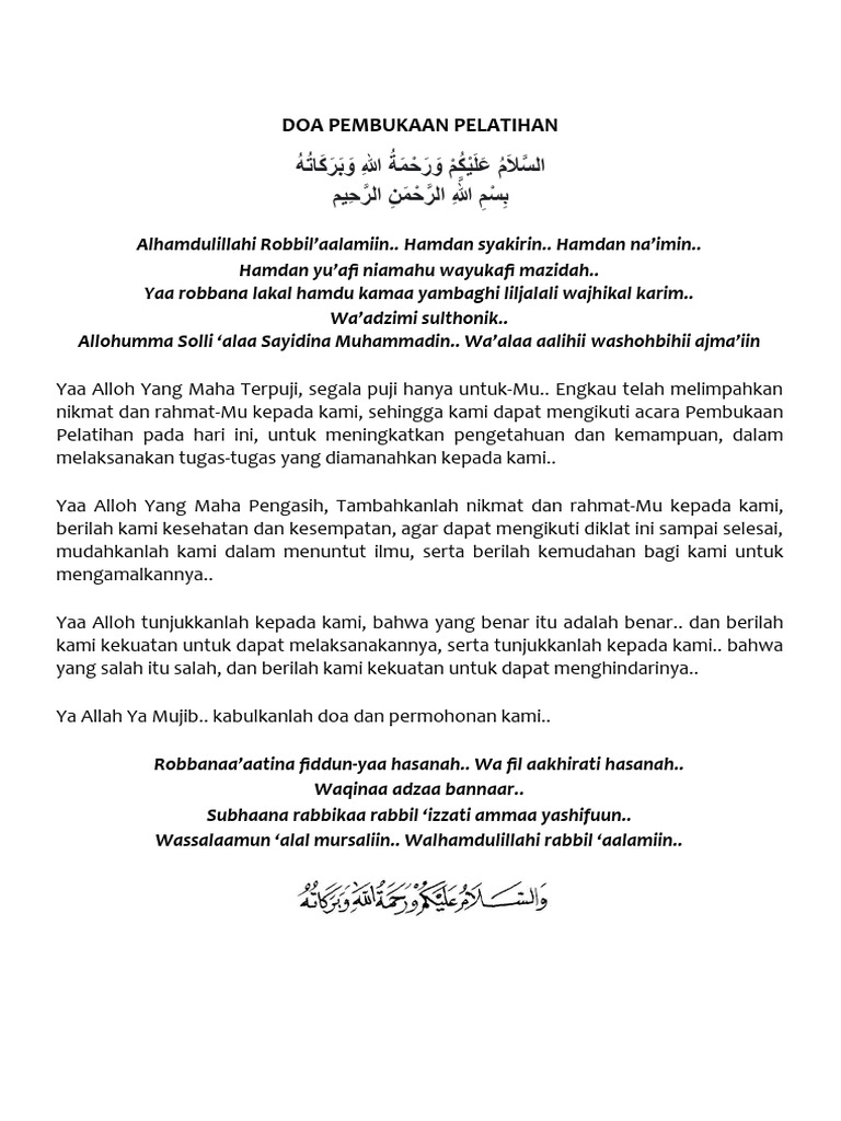01A - DOA PEMBUKAAN PELATIHAN - He | PDF | Pengembangan Diri