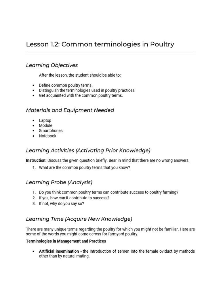 Poultry Terminology for Beginners | PDF | Chicken | Poultry