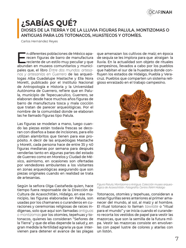 Dioses de La Tierra y de La Lluvia Figuras Palula. Montizomas o ...