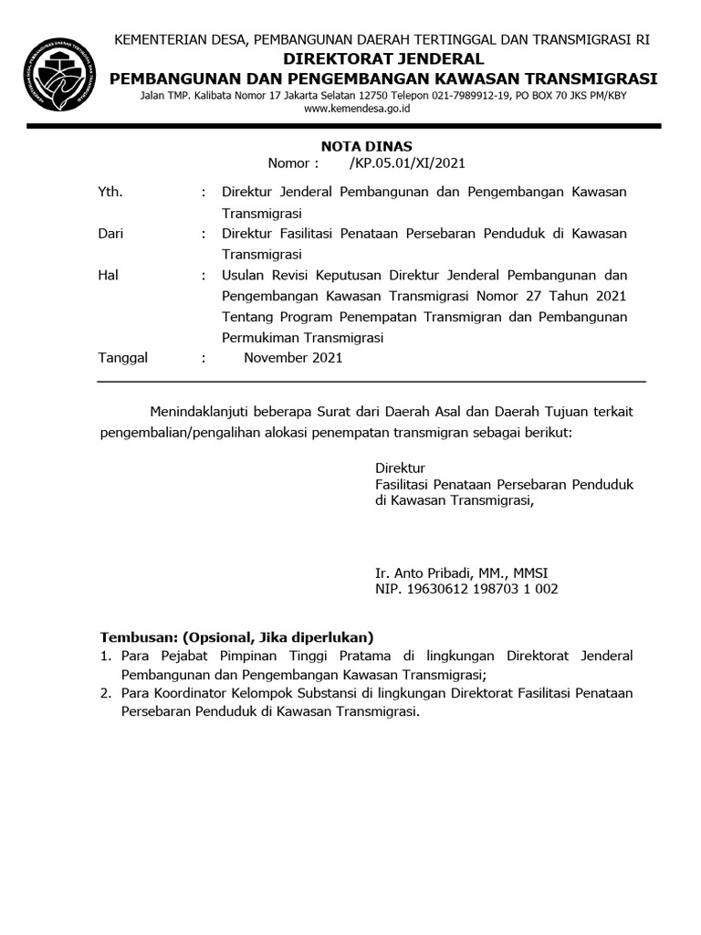 Format Nota Dinas | PDF