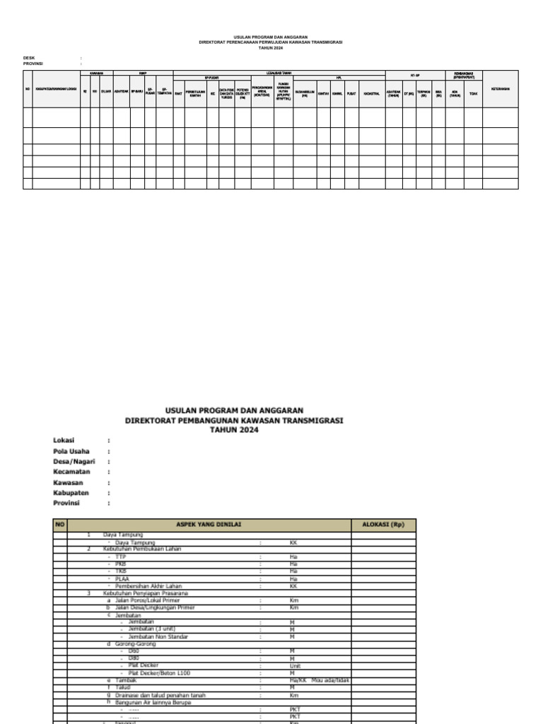 Matriks Usulan Program Anggaran 2024 | PDF
