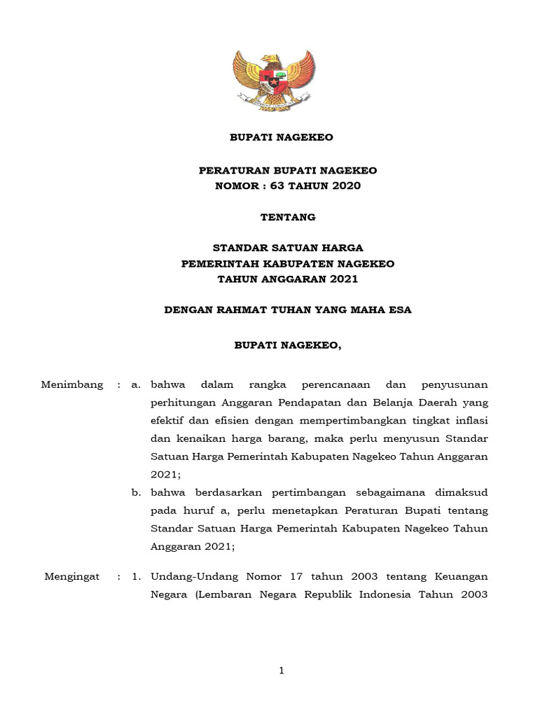 Perbup SSH 2021 | PDF | Pengelolaan Keuangan & Uang | Hukum