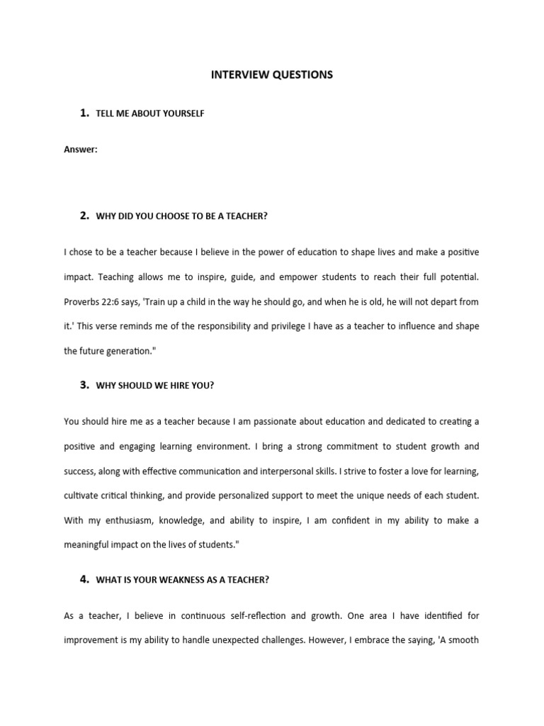 Interview-Questions | Download Free PDF | Teachers | Learning