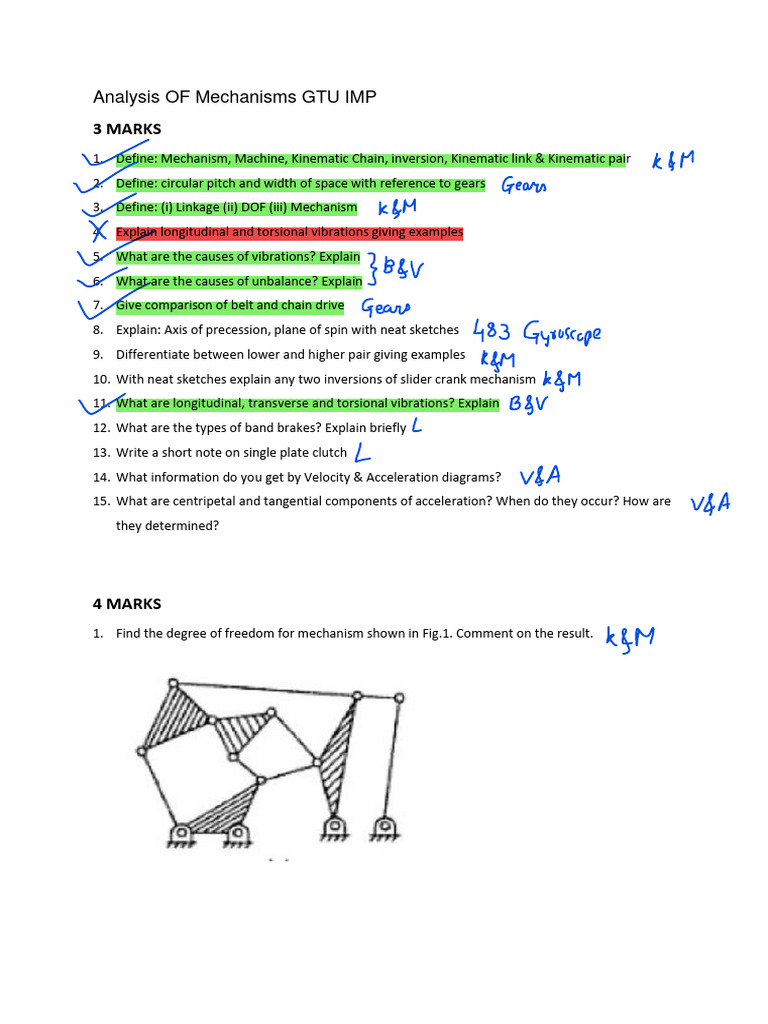 Analysis OF Mechanisms GTU IMP | PDF | Kinematics | Acceleration
