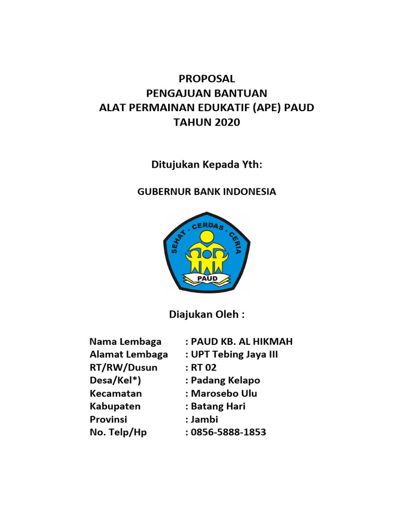 Proposal Bantuan APE PAUD 2020 | PDF
