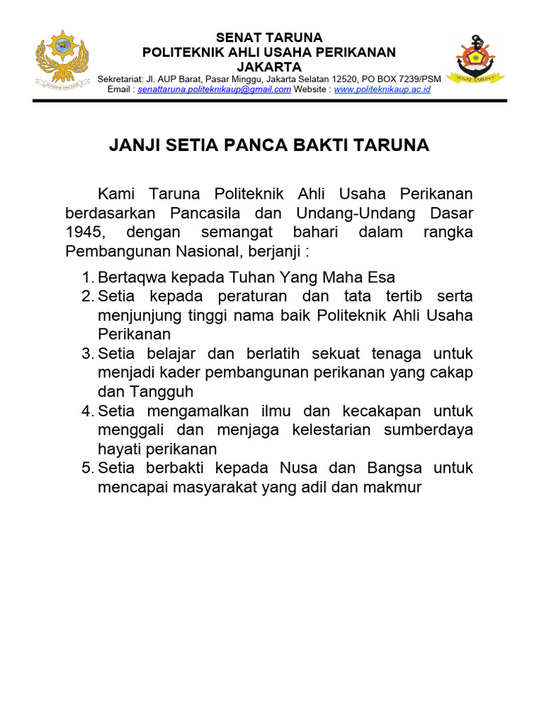 Teks Janji Panca Bakti Taruna | PDF