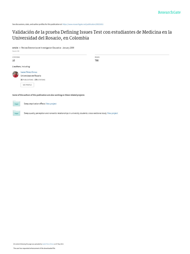 Validación del Defining Issues Test en Medicina | PDF | Alfa de Cronbach