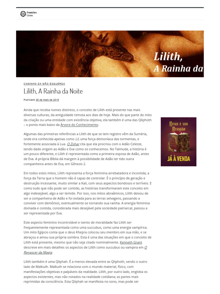 Lilith, A Rainha Da Noite - Penumbra Livros | PDF | Lilith | Adão e Eva
