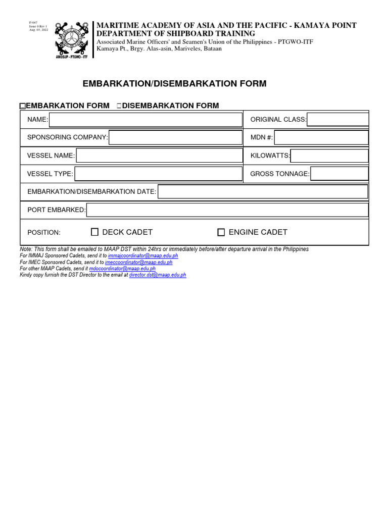 Embarkation/Disembarkation Form Guide | PDF