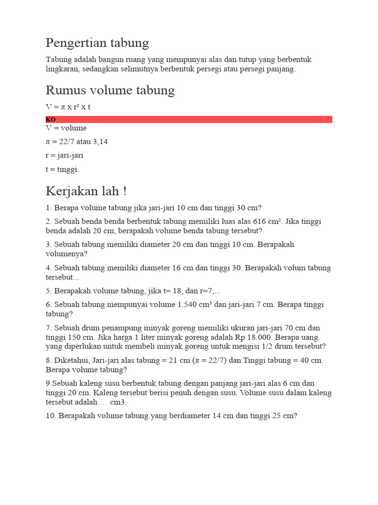 Soal Volume Tabung | PDF