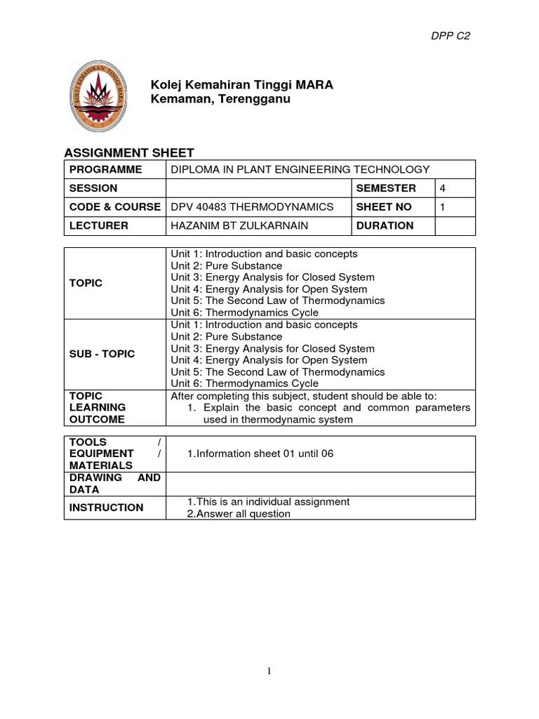 Assignment Sheet 1 | Download Free PDF | Heat | Enthalpy