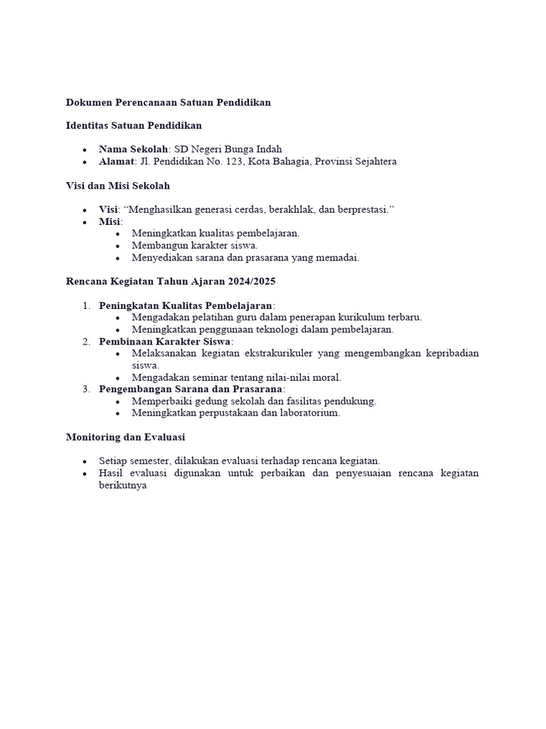 Rencana SD Negeri Bunga Indah | PDF