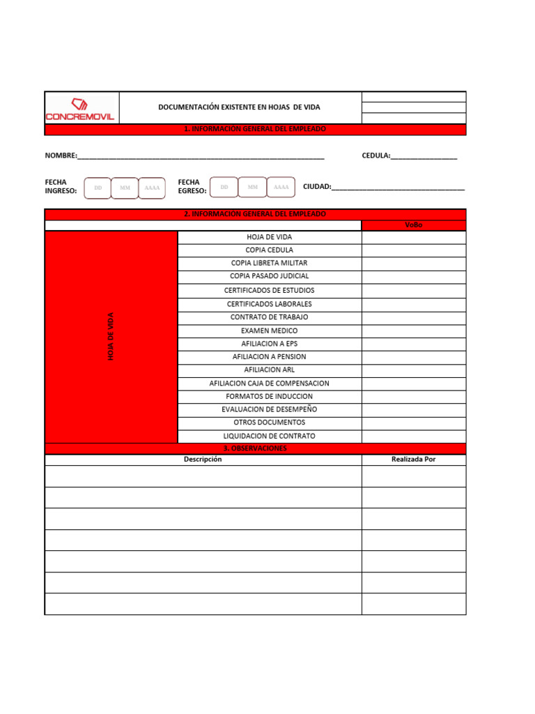 Documentación en Hojas de Vida | PDF