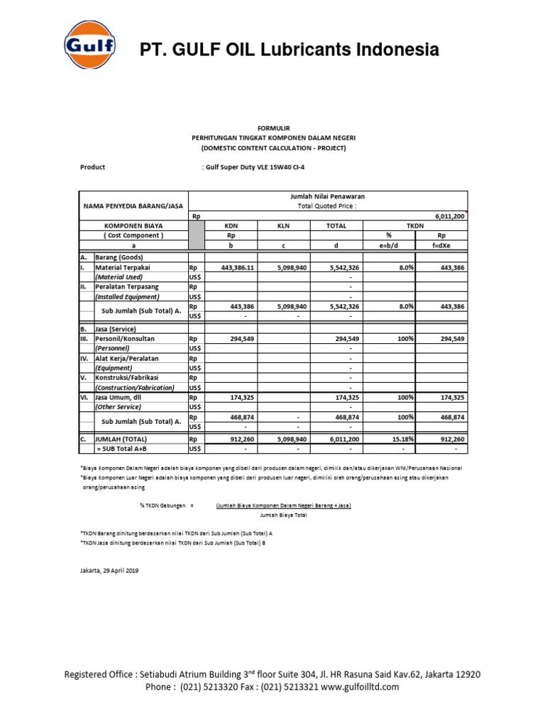 TKDN Gulf Super Duty VLE 15W40 | PDF