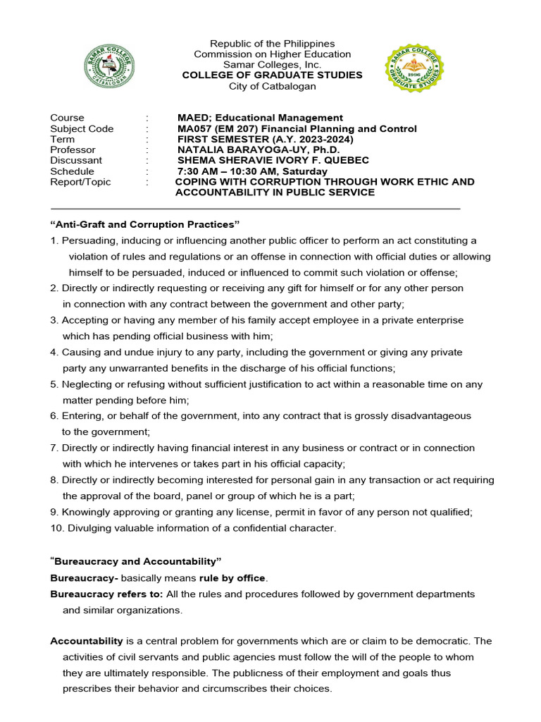 Hand Out Coping With Corruption | PDF | Accountability | Corruption