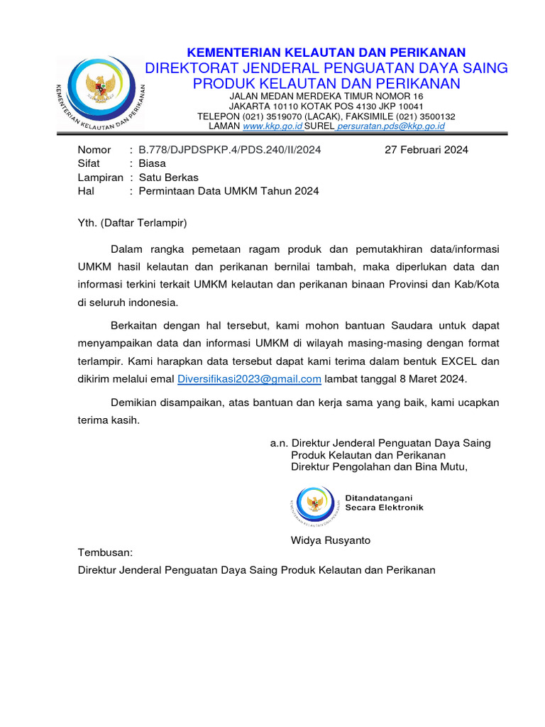 Permintaan Data UMKM Kelautan 2024 | PDF