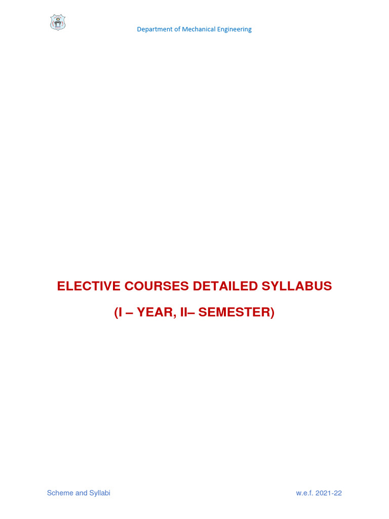 Mechanical Engineering Elective Syllabi 2021-22 | PDF | Product ...