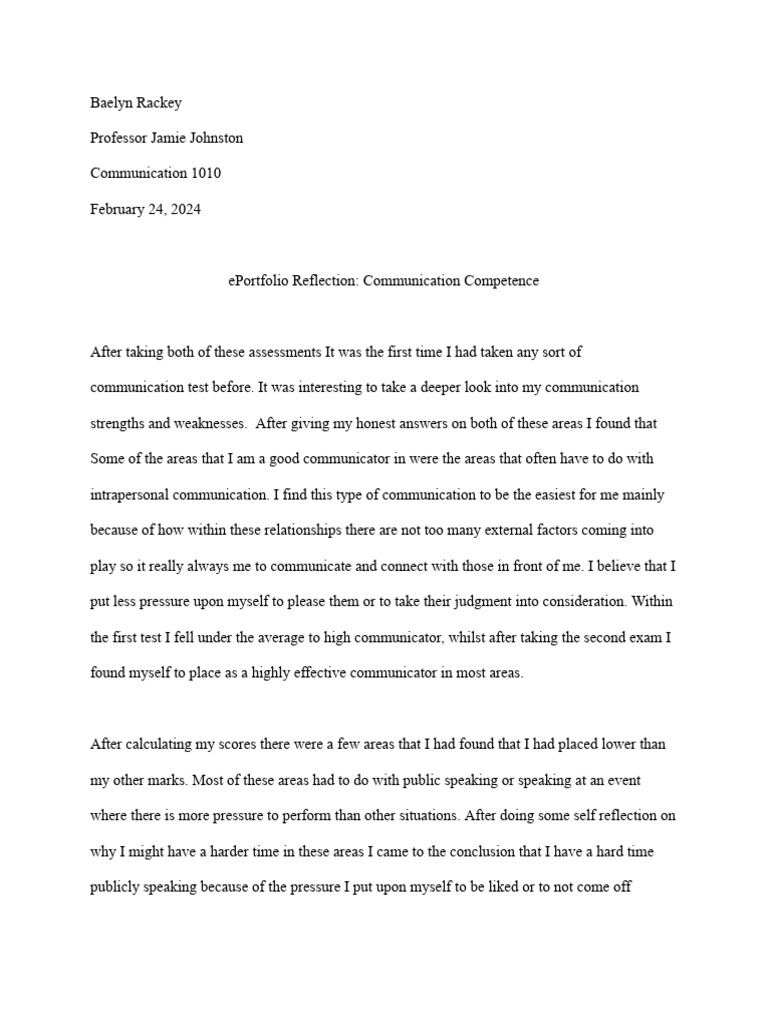 Eportfolio Reflection Communication Competence | PDF