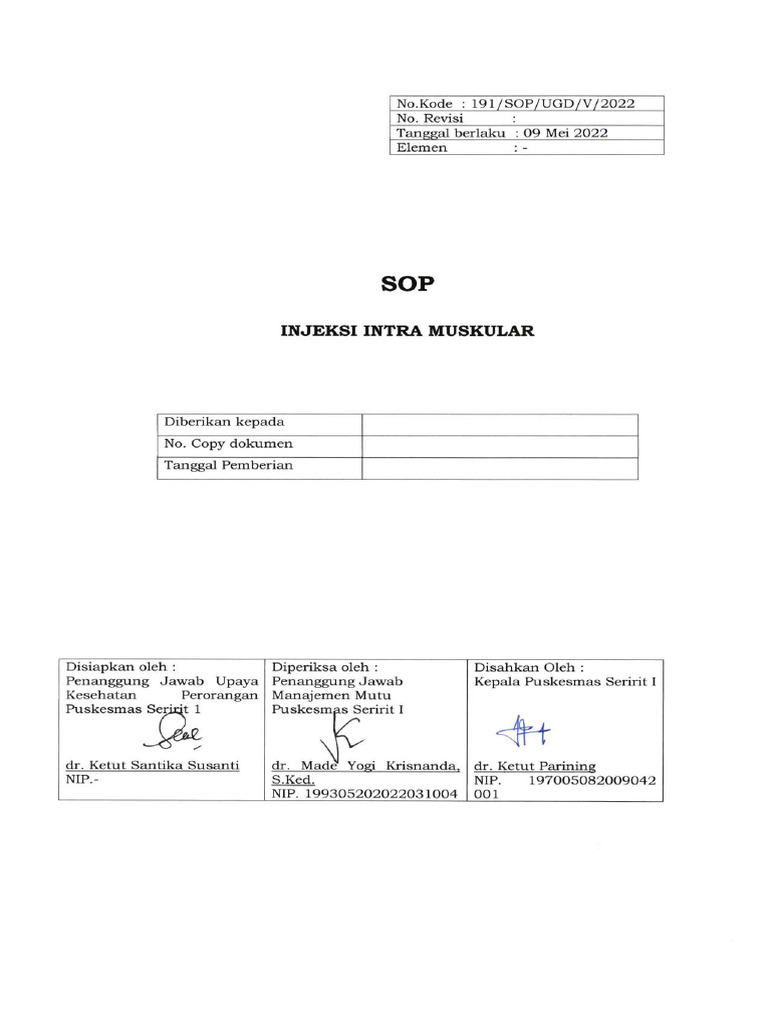 SOP INJEKSI INTRA MUSKULAR - Compressed | PDF