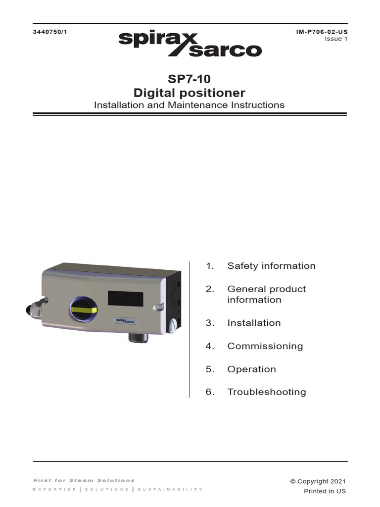 SP7-10 Digital Positioner: Installation and Maintenance Instructions | PDF | Valve | Electrical ...