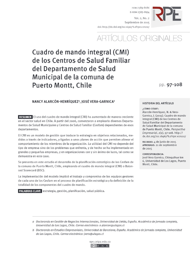 Vista de Cuadro de Mando Integral (CMI) de Los Centros de Salud ...