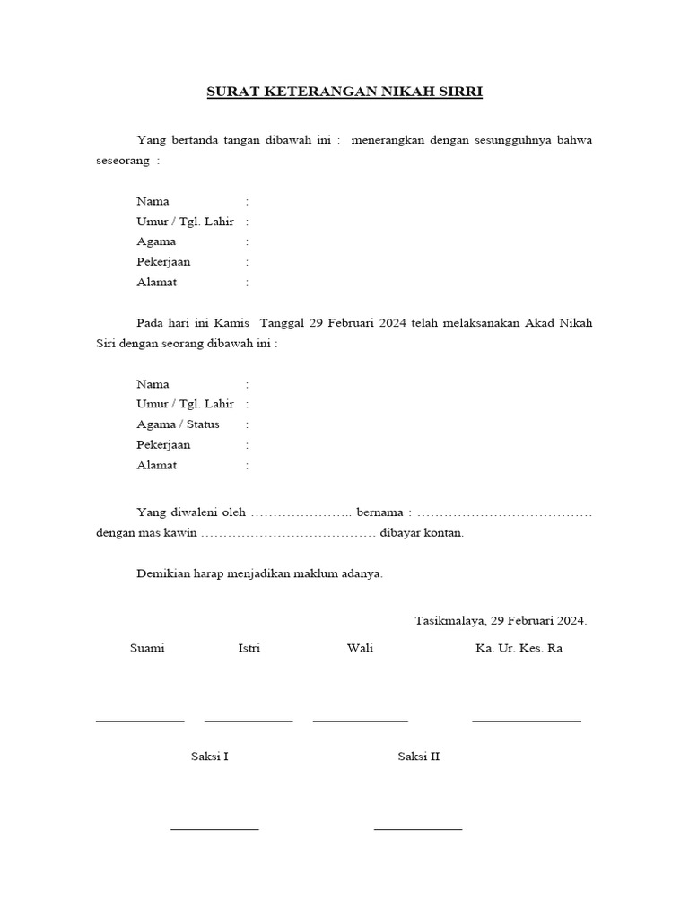 Surat Nikah Sirri Tasikmalaya 2024 | PDF